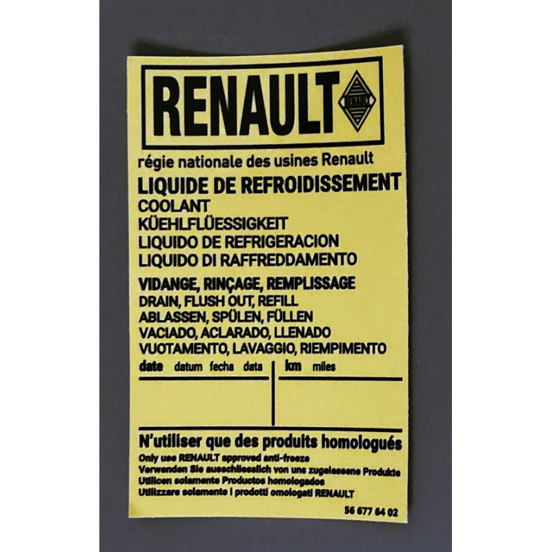 RENAULT coolant replacement decal